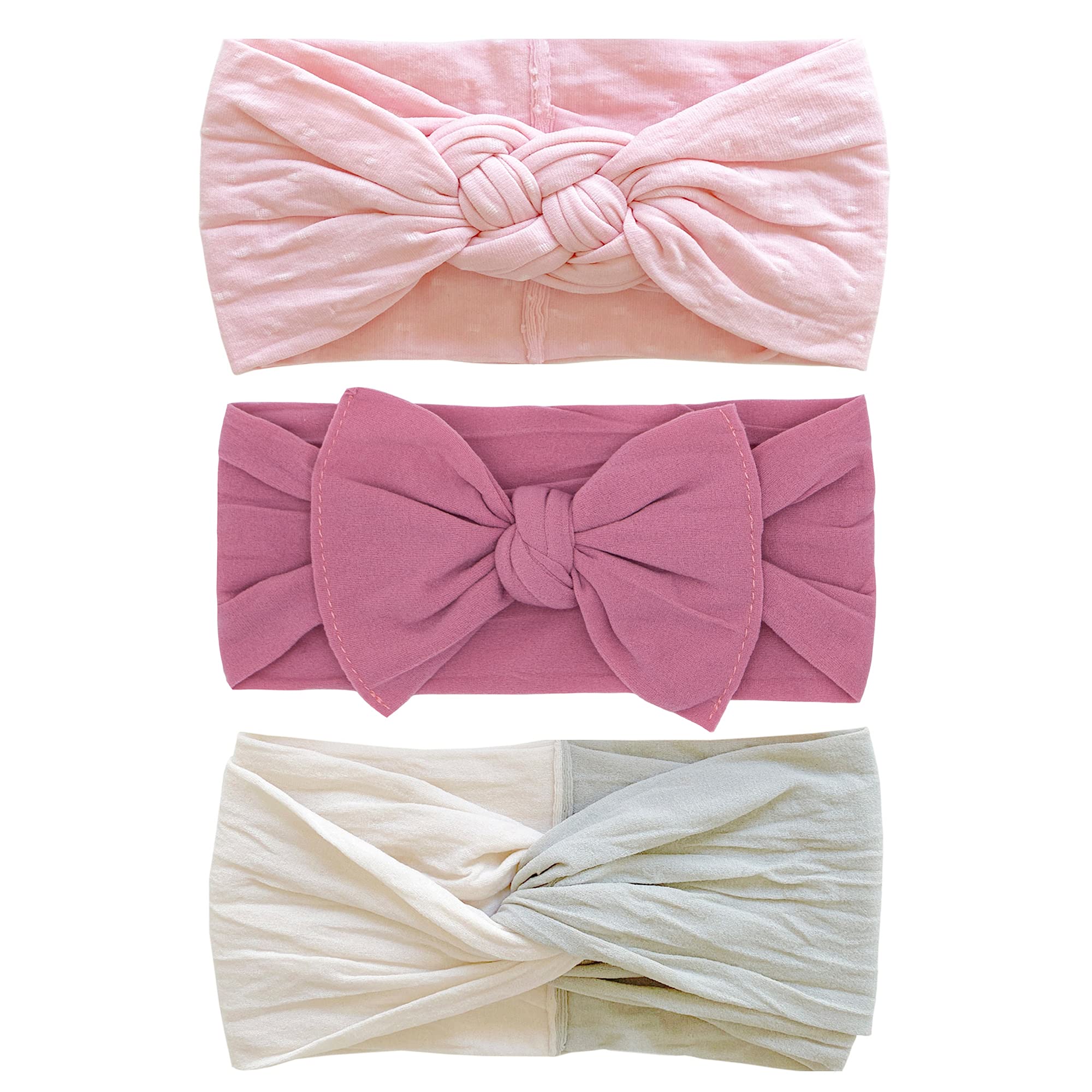 Baby Bling Bows Newborn to Toddlers Hair Bow - Three Amigas Headbands Hair Accessories Little Girls, One Size (3 Pack - 3 Pack - Mauve, Rose Quartz, Oatmeal Mushroom)
