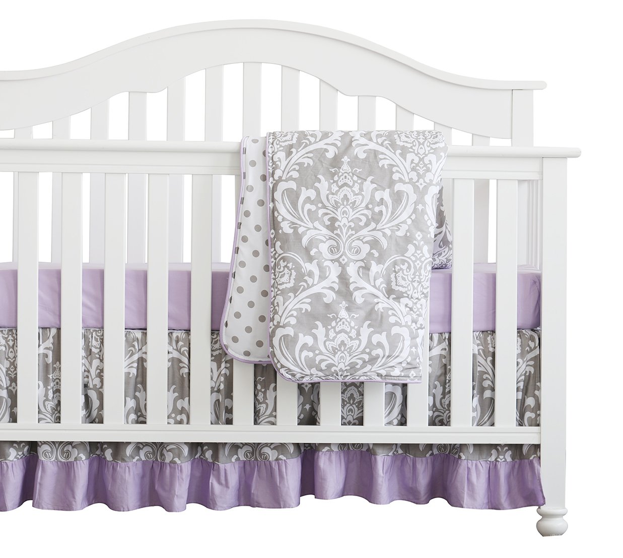 3 pcs Set Boho Floral Ruffle Baby Minky Blanket Baby Nursery Crib Skirt Set Baby Girl Crib Bedding (Grey Purple)