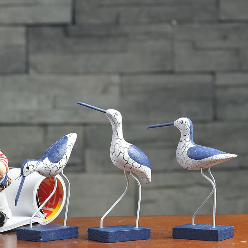 3 Pcs Wooden Seagull Figurine Nautical Decorations Ornaments Mediterranean Style Coastal Beach Garden Room Decoration for Bedroom (Mixed)