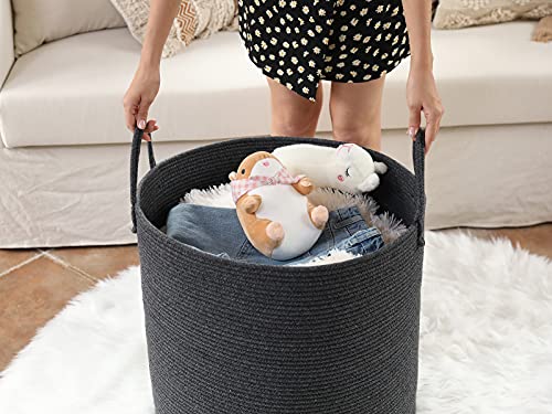 20" x 20" x 20" Extra Large Storage Basket, Cotton Rope Storage Baskets, Woven Laundry Hamper, Cloth Storage Bin, for Clothes Towel Blanket Basket in Living Room, All Black Grey Mix