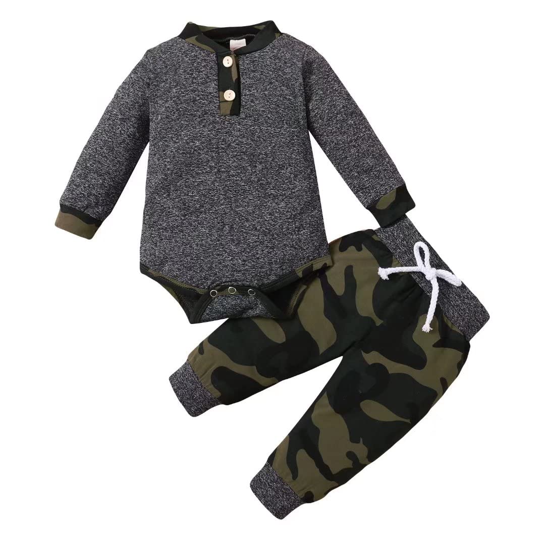 6-12 Months Boy Clothes Toddler Infant Boys Girls Outfit Long Sleeve Plaid Tops + Pants Outfit Set 2Pcs, Camouflage Outfit 6-12 Months/90cm
