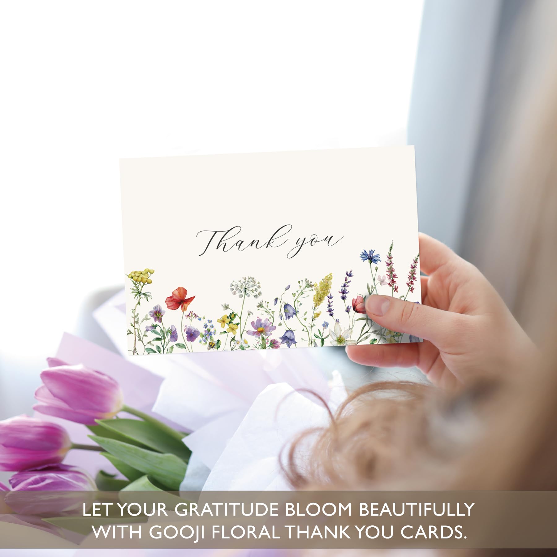 Gooji 4x6 Midsummer Floral Thank You Cards Multipack with Envelopes (Bulk 20-Pack) Matching Peel-and-Seal Envelopes, Wildflower, Weddings, Blank Notes Small Business, Assorted Stationary