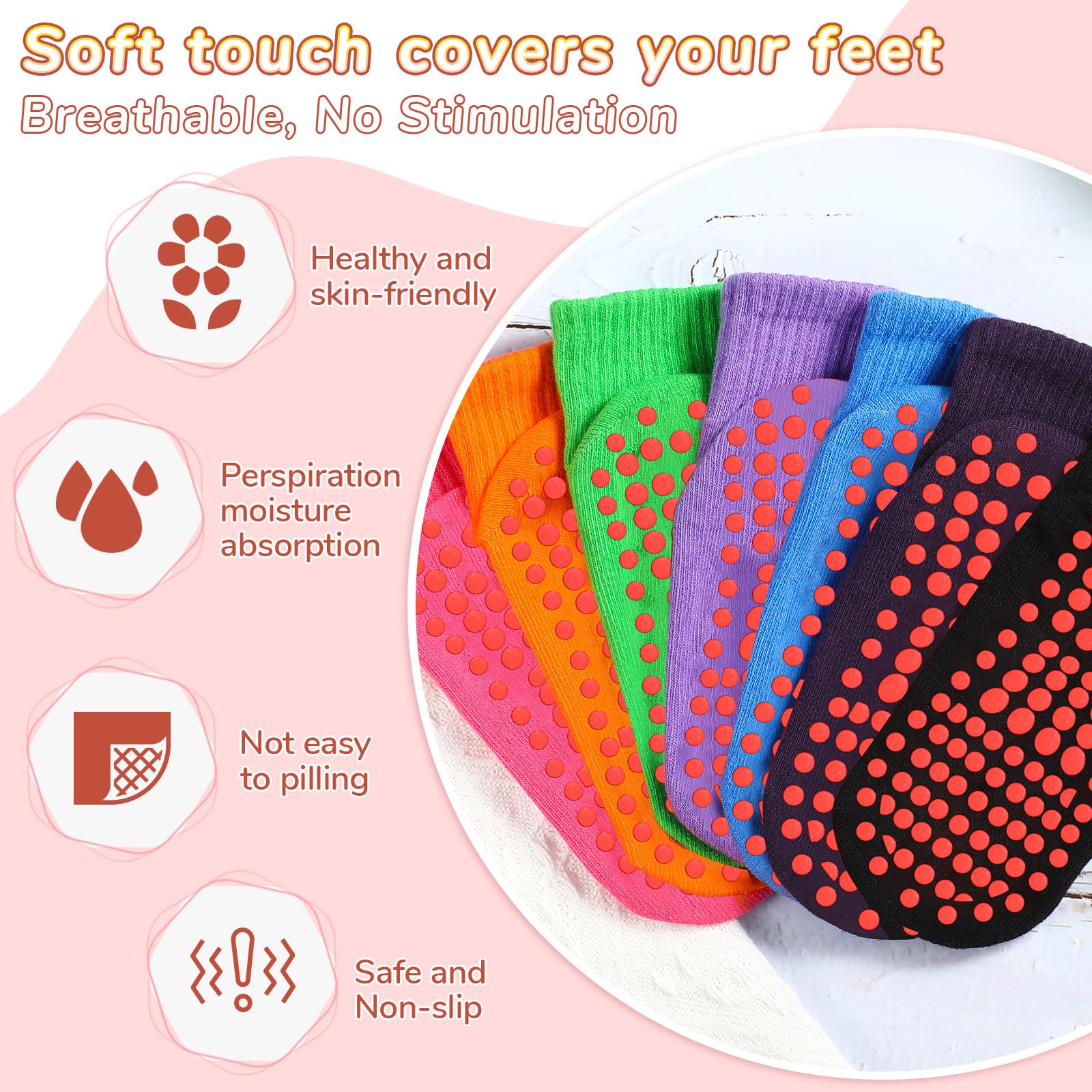 7 Pairs Kids Non Slip Socks Anti Skid Mid Calf Socks for Toddler Boys Girls (M)