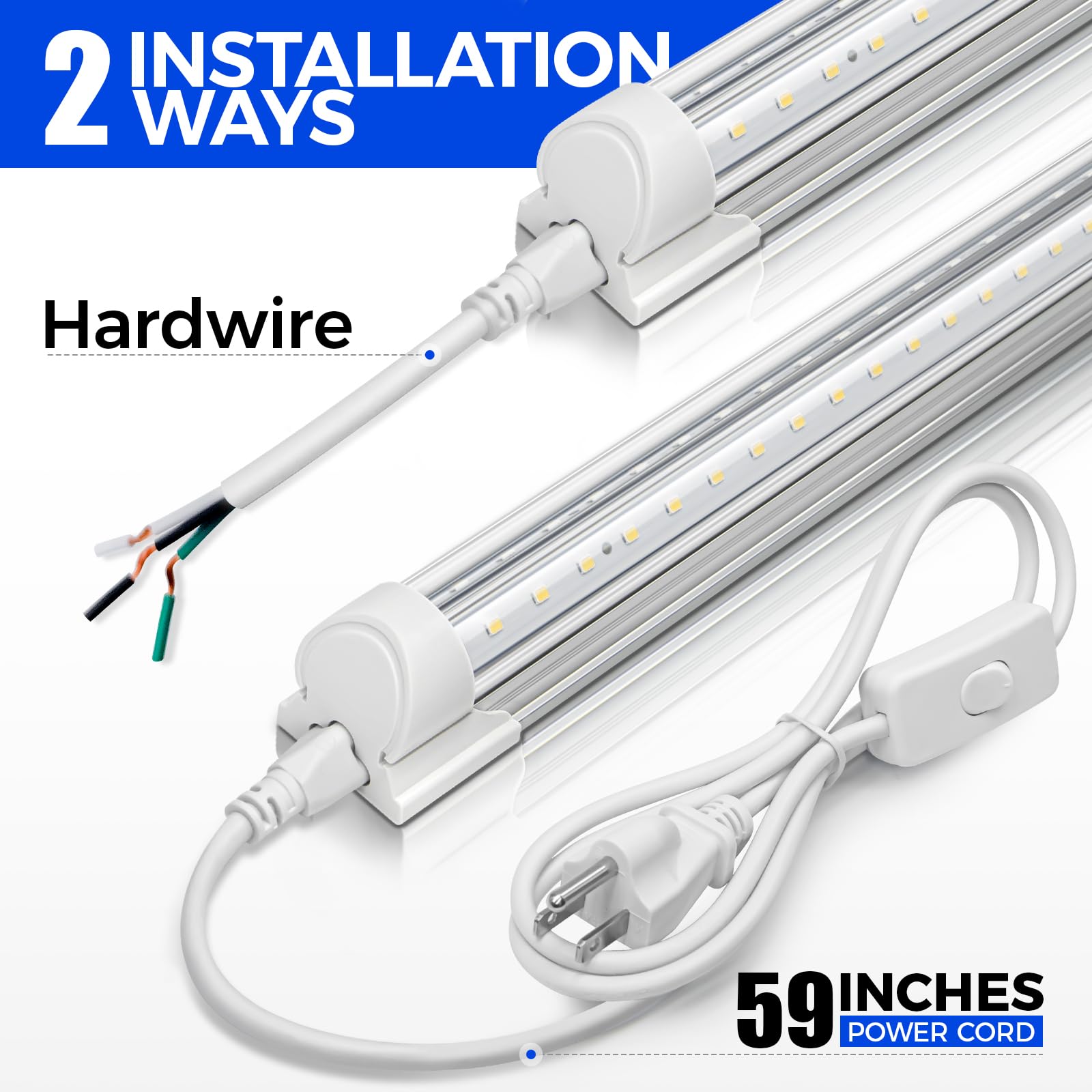 Barrina LED Shop Light, 3Ft 30W 4600LM 5000K, Daylight White Hight Output Linkable for Workshop, V Shaped Clear Cover T8 LED Shop Lights for Garage, 3 Foot (Pack of 6)