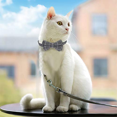 SLSON 2 Pack Breakaway Cat Collar with Bell and Bow Tie Plaid Kitten Collar for Cats and Small Dogs Pets Adjustable from 8-11In, Black and Grey