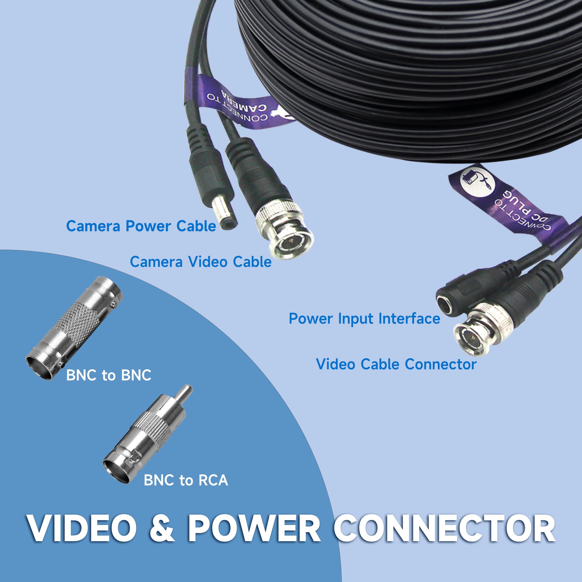 Anlink 4 Pack 100Ft/30M 4K 8MP 5MP All-in-One BNC Video Power Cable, BNC Extension Surveillance Camera Wires for CCTV Camera DVR Systems (8pcs BNC Connectors, 100pcs Cable Clips Included)
