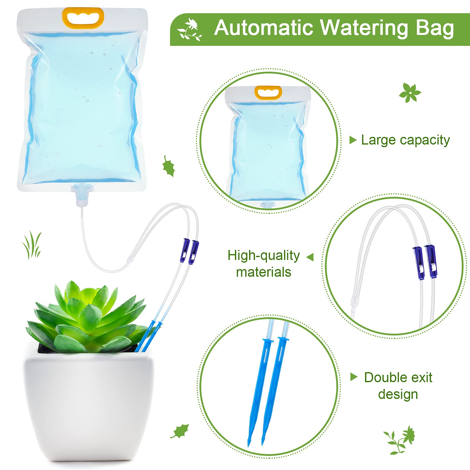 3 Pieces 3.5 L IV Drip Bag for Plants Drip Bag Automatic Plant Stuff Watering Bag System Drip Irrigation Device Adjustable Control Valve Switch for Indoor Outdoor Plant Waterer