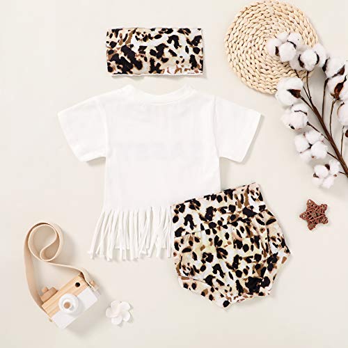 Tiny Cutey Newborn Baby Girl Clothes T-shirt Top Leopard Pant with Headband 3PCs Summer Clothes Set (White-Sassy, 18-24 Months)