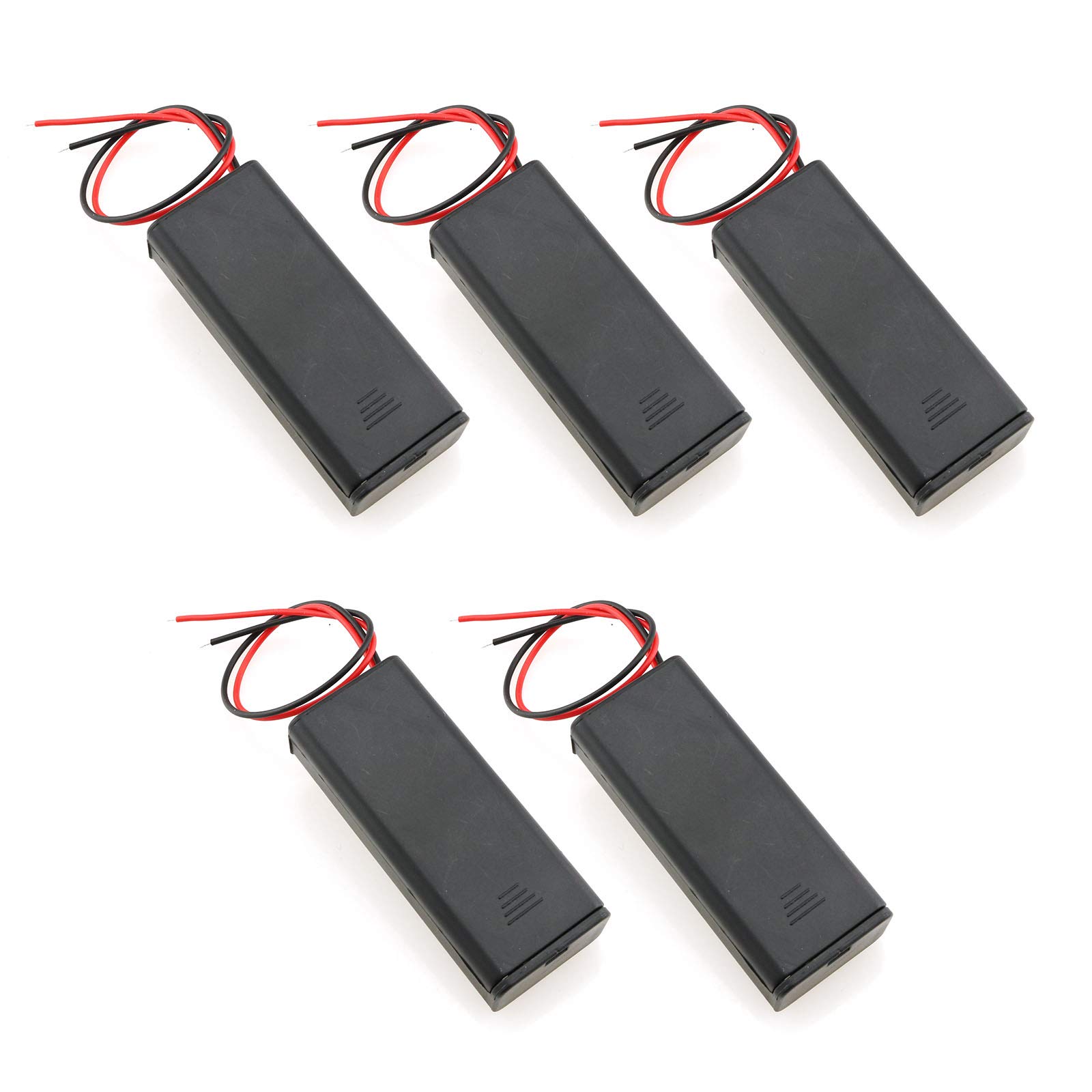 E-outstanding AA Battery Case 5PCS 2 x 1.5V AA Battery Case Holder,2 Slots x 1.5V AA Battery Spring Clip Storage Box with ON/Off Switch and Wire Leads