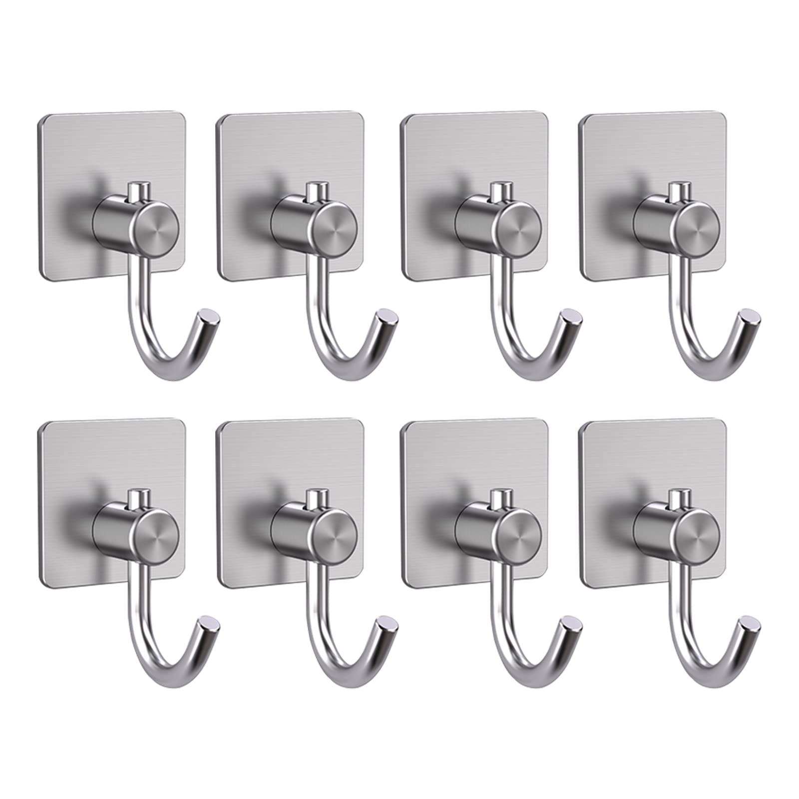 8 Pack Adhesive Hooks Heavy Duty Stainless Steel Black Wall Hooks Sticky Holder Waterproof Aluminum Towel Hooks for Hanging Coat Hat Key Clothes Closet Hook Wall Mount for Kitchen Bathroom Office