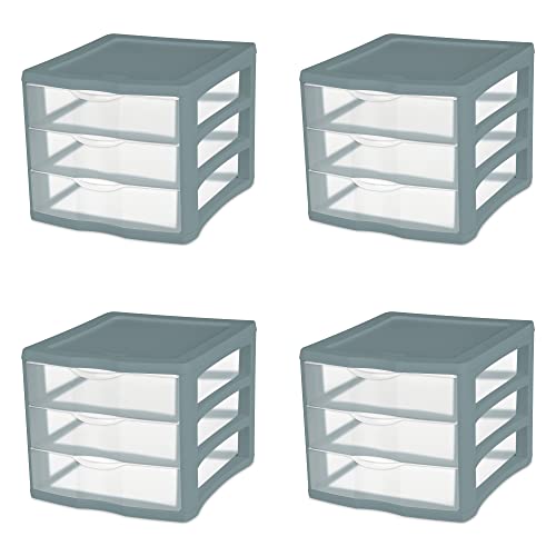 3 Drawer Unit, Plastic, Aqua Slate, Adult, Set of 4