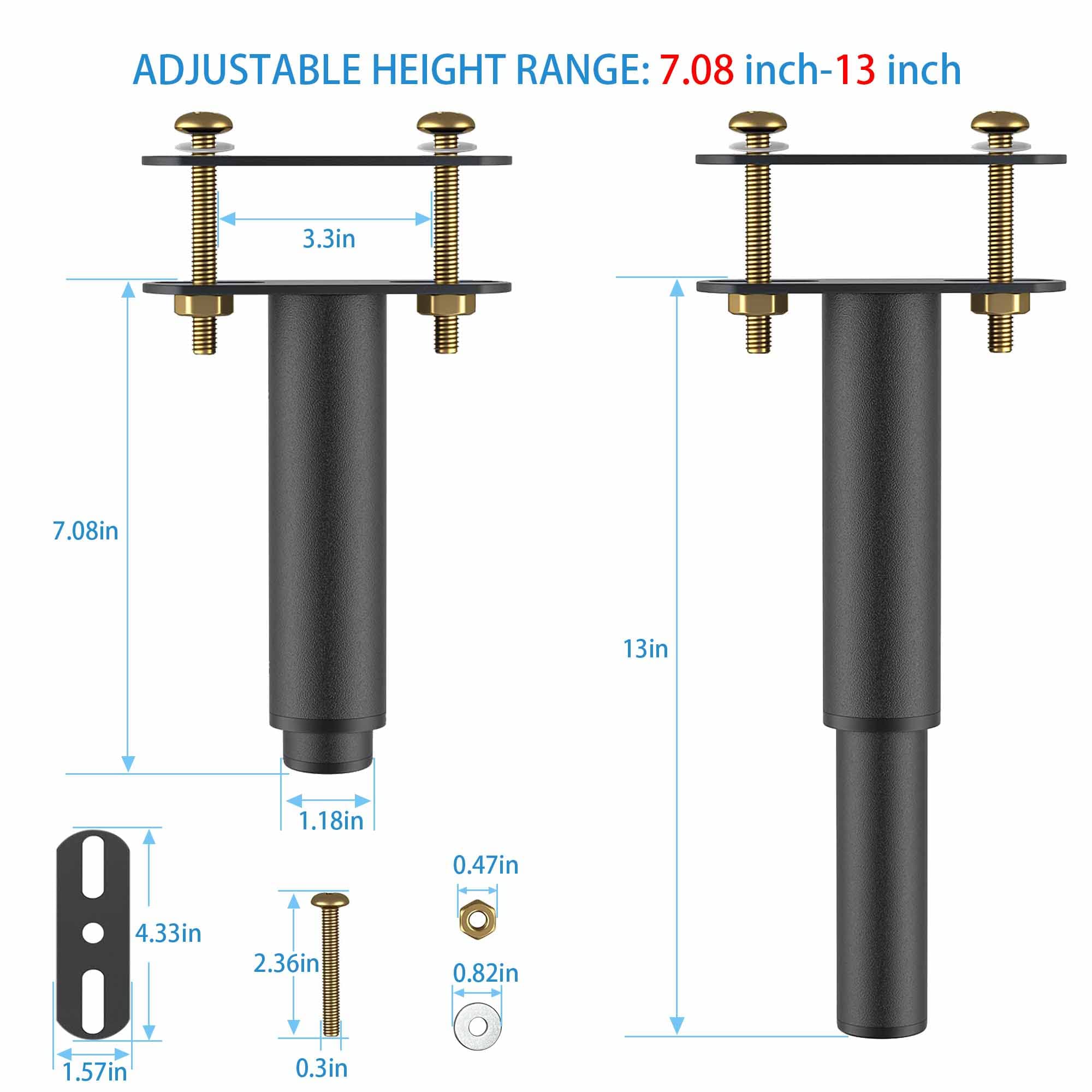 1000 lbs Adjustable Metal Bed Frame Support Legs,Heavy Duty Center Slats Support Leg for Bed Frame Replacement Parts (4 PCS),Height Range 7" to 13In