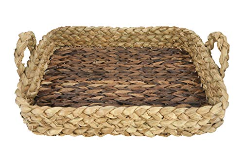 Bloomingville Decorative 22" L Handwoven Seagrass Tray with Handles Basket, Brown