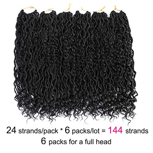 6 Packs Goddes]s River Faux [Loc]s Wavy [Crochet] With Curly [Hair] In Middle And Ends [Boho Synthetic [Hair] Extension（18inch,1B）