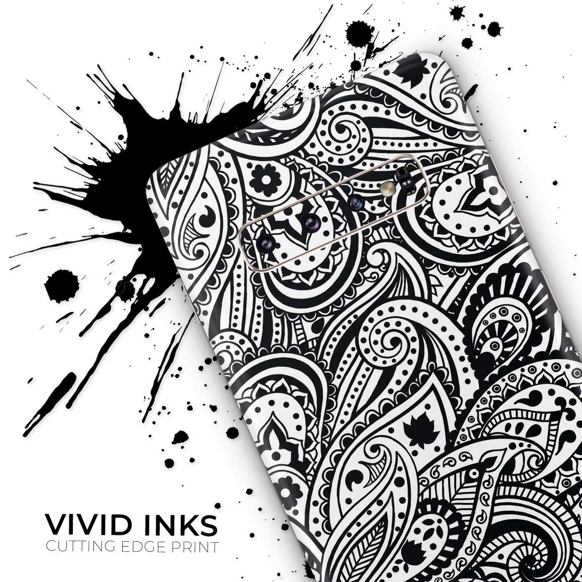 DesignSkinz Black and White Aztec Paisley Protective Vinyl Decal Wrap Skin Cover Compatible with The Samsung Galaxy S20 (Screen Trim & Back Glass Skin)