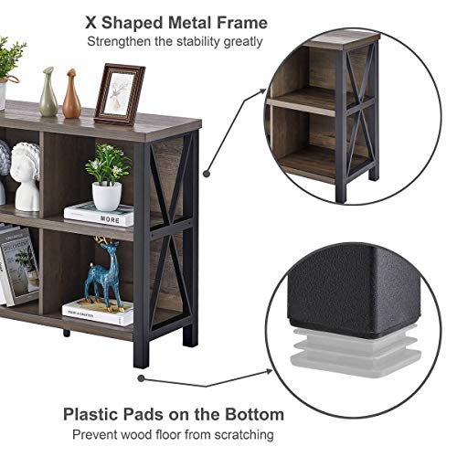 FATORRI Rustic 6 Cube Storage Organizer with Shelf, Wood and Metal Cubby Bookcase, Industrial Horizontal Bookshelf (Walnut Brown, 47 Inch)