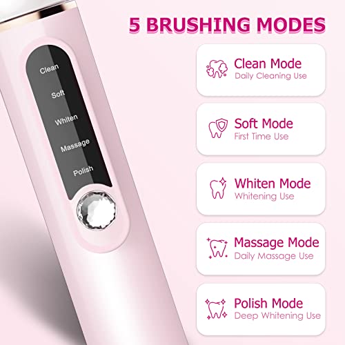 Adults Sonic Electric Toothbrush, Rechargeable Electric Toothbrush for Man Women, Couples Toothbrush with LED Mode Indicator, 30s Reminder, 2 Mins Timer, 5 Modes, 4 Brush Heads, Wall-Mount Holder