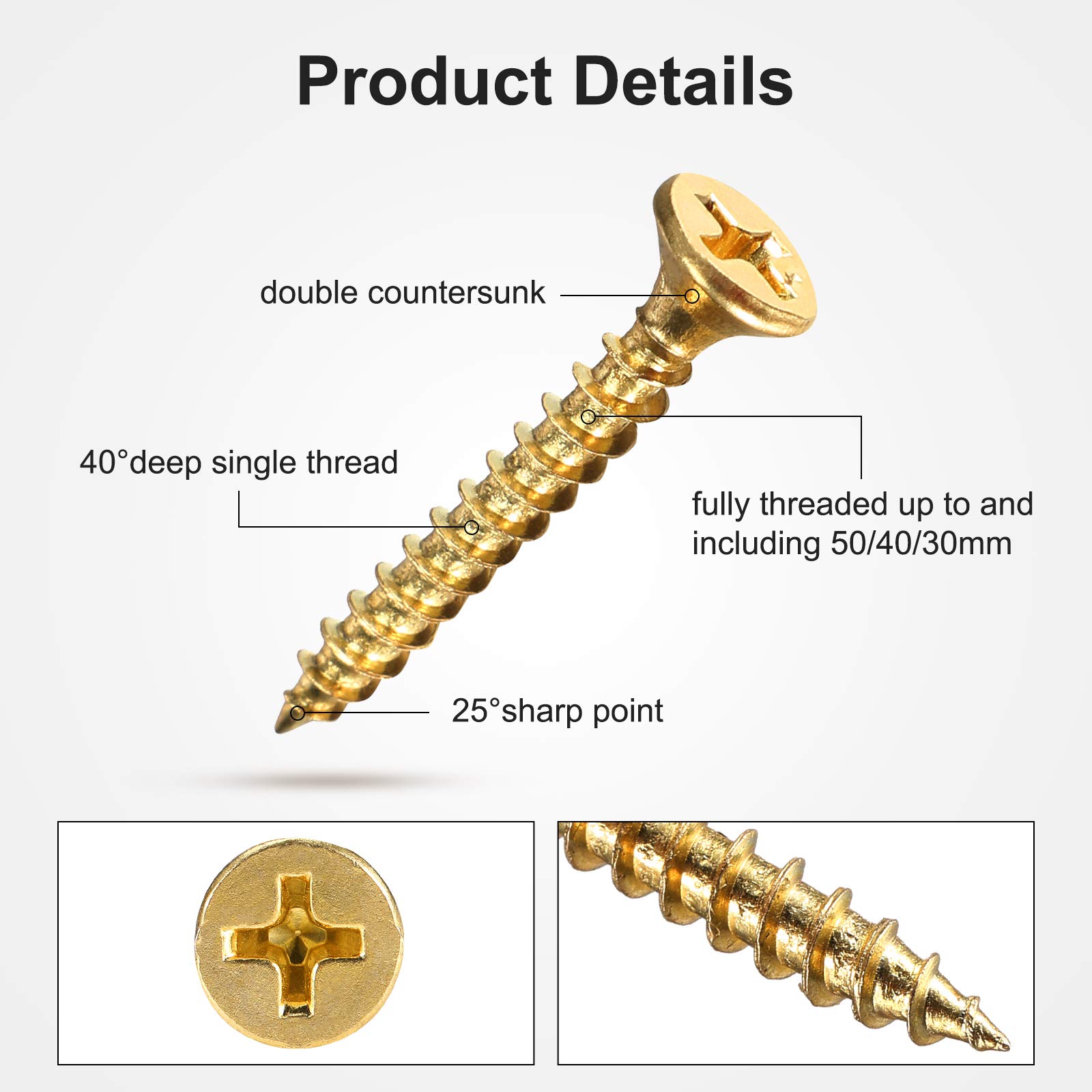Hotop 100 Pcs Gold Screws M4 Nails and Screws for Picture Hanging Multi Purpose Wall Hardware Nails Bulk, 2 Inch,1.6 Inch,1.2 Inch in Length(Gold)