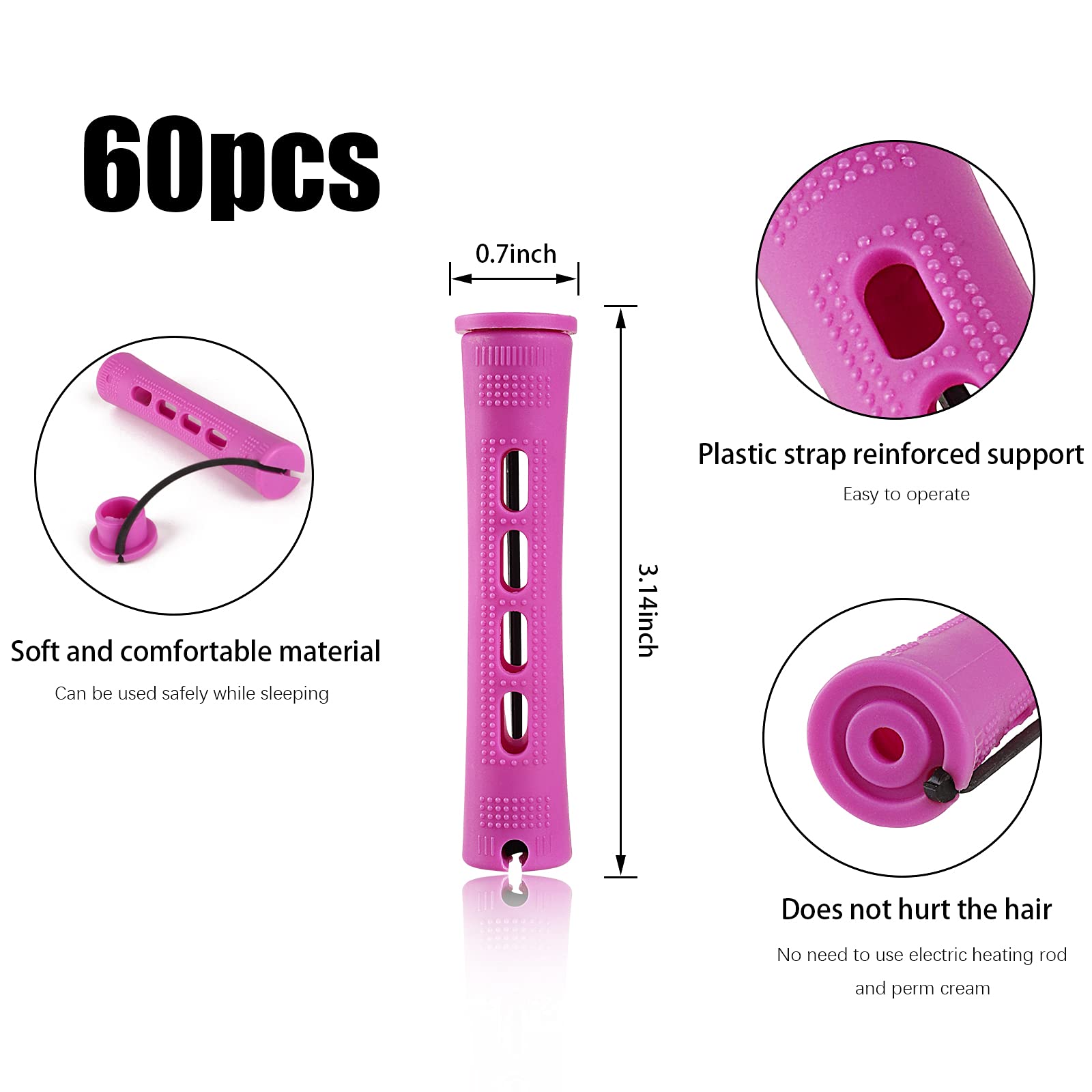 60pcs Medium Cold Wave Rods Set for Natural Hair - Long and Short Hair Curlers and Perming Tools for DIY Curly Styles