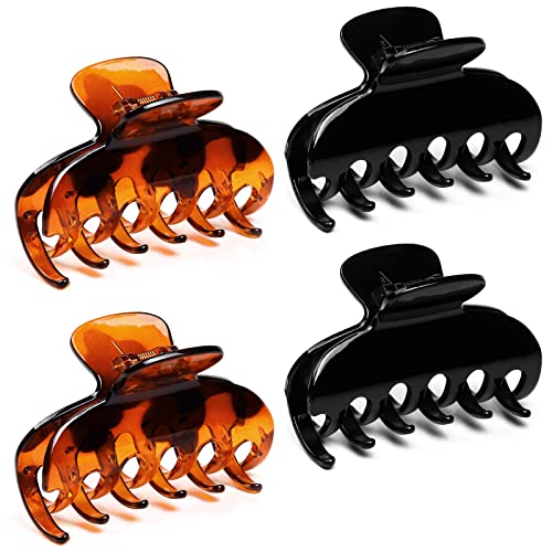 Vsiopy 3.5 Inch Strong Hold Claw Clips for Women Hair Accessories for Thick Thin Hair Nonslip Big Tortoise Clips, 2 Color Available (4 Packs)