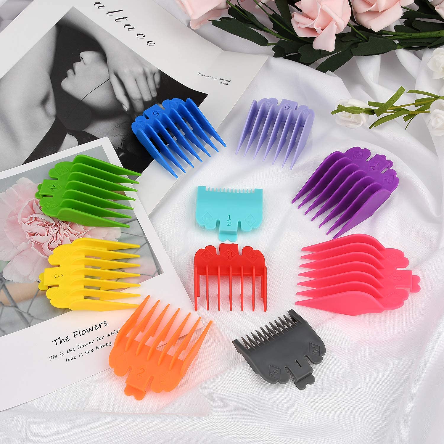 10 Pcs Hair Clipper Combs Guides, Professional Colorful Clipper Attachments Guide Combs 1/16β to 1β, Replacement Guards Set Compatible with Most Wahl Clippers