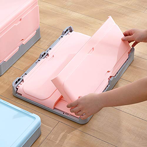 Durable Plastic Folding Storage Box Organizer with Lids, Folding Plastic Stackable, Containers for Home & Garage Organization (Blue)