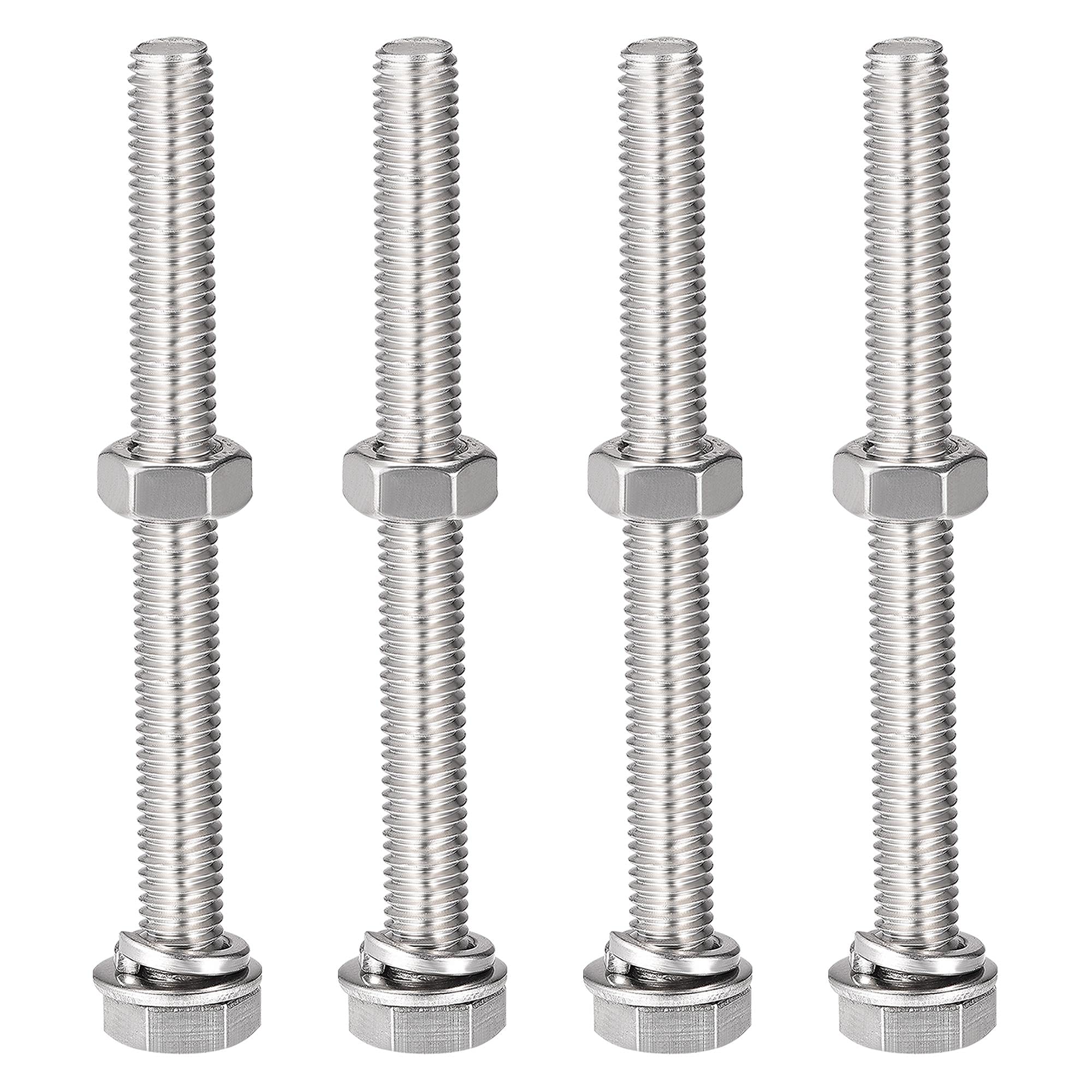 uxcell M8 x 80mm Hex Head Screws Bolts, Nuts, Flat & Lock Washers Kits, 304 Stainless Steel Fully Thread Hexagon Bolts 4 Sets