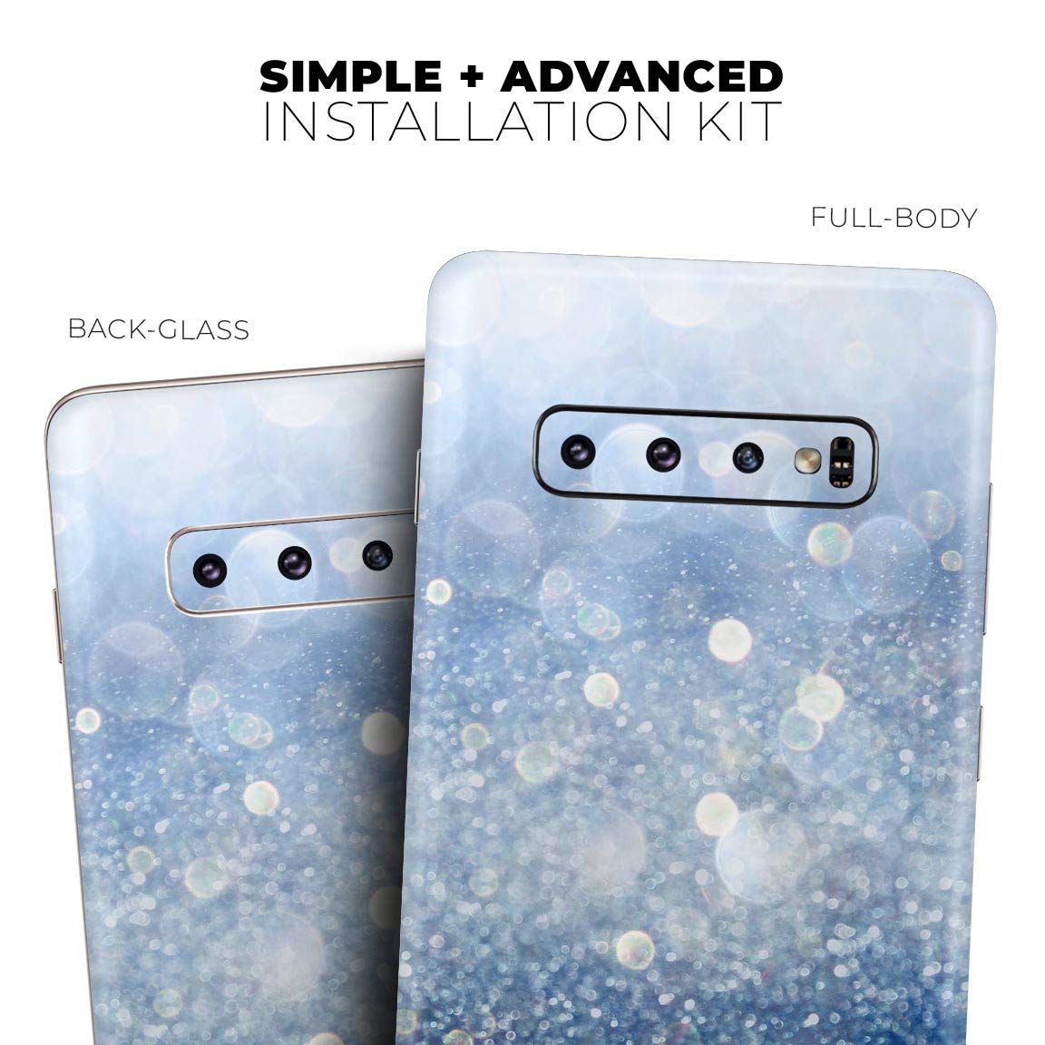 DesignSkinz Blue Unfocused Silver Sparkle Protective Vinyl Decal Wrap Skin Cover Compatible with The Samsung Galaxy S20 (Screen Trim & Back Glass Skin)