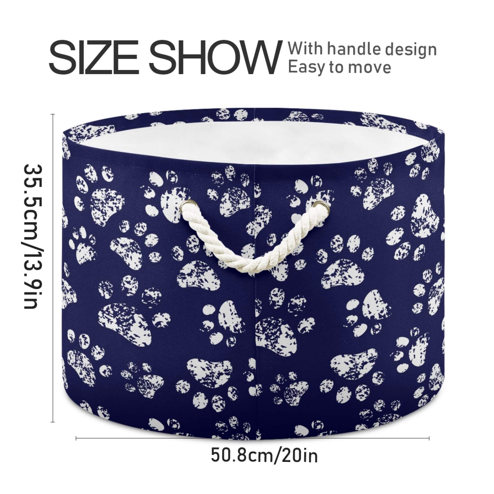 ALAZA Large Storage Basket for Toys White Dog Printed Blue Round Blanket Basket Laundry Hamper Canvas Organizer Bin Box Cotton Rope Collapsible Bucket Pillow Home Decor