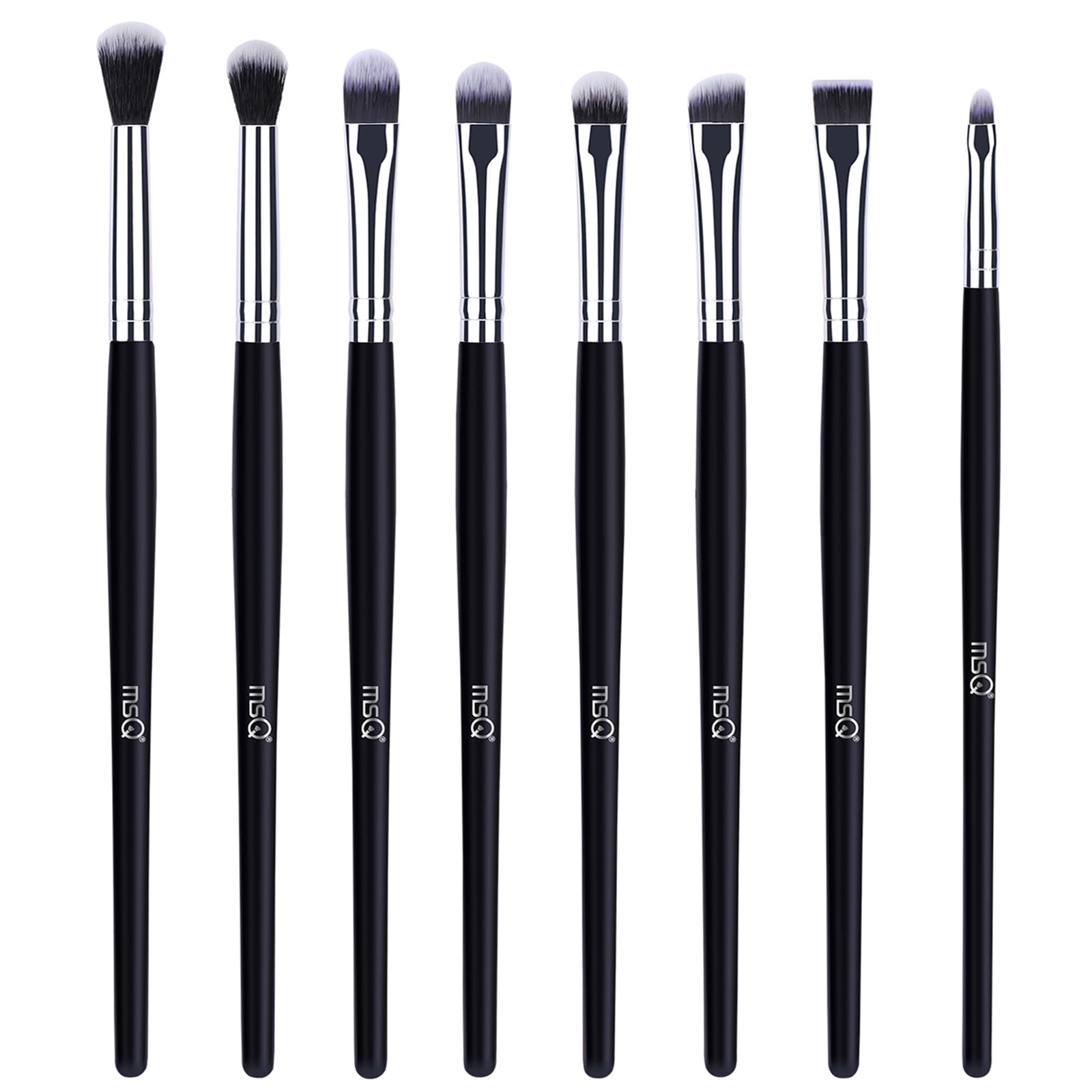 MSQ Eye Makeup Brushes Eyeshadow Makeup Brushes Set with Soft Synthetic Hairs & Real Wood Handle for Eyeshadow, Eyebrow, Eyeliner, Blending (Black, 8PCS)