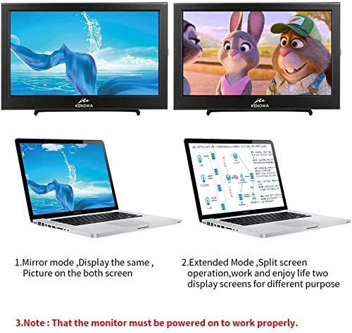 Kenowa 13.3 inch Portable Monitor, PC 16:9 Display with HDMI VGA External Screen for Raspberry pi/Computer/Laptop/PS3/PS4 Xbox,Built-in Stand,HD Resolution 1366x768 60HZ