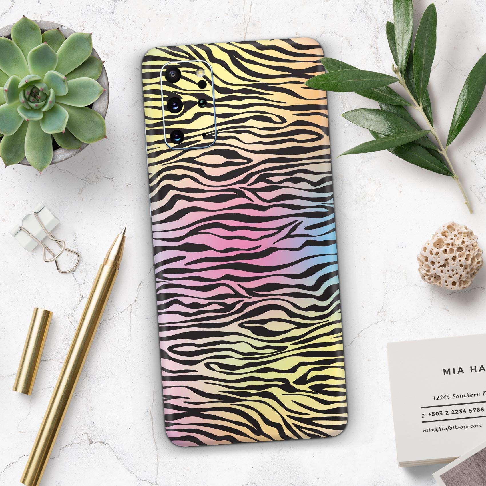 DesignSkinz Rainbow Colored Vector Black Zebra Print Protective Vinyl Decal Wrap Skin Cover Compatible with The Samsung Galaxy S20 (Screen Trim & Back Glass Skin)