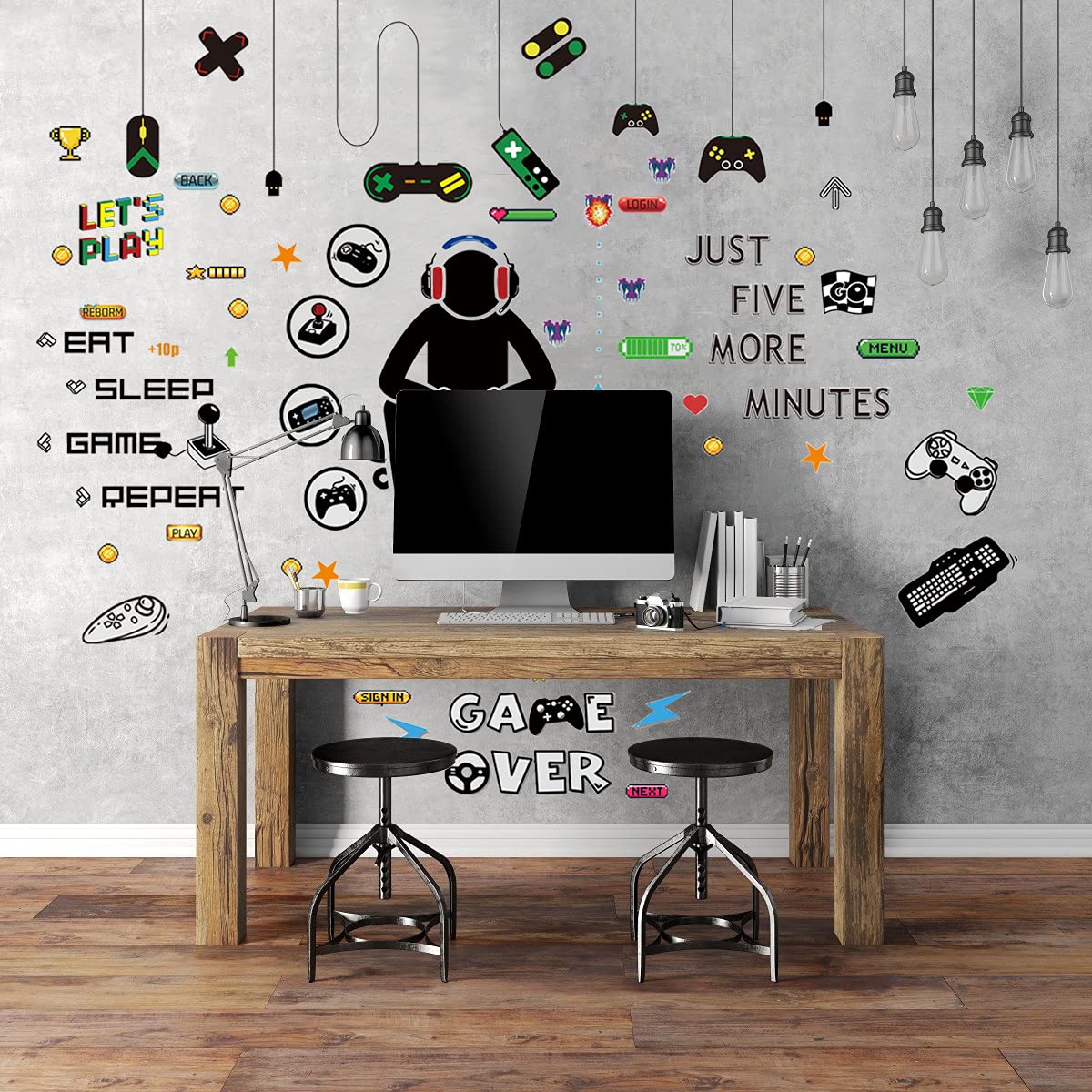 Gamer Wall Sticker Game Wall Decals for Boys,Video Game Room Decor Gaming Controller Wall Stickers Removable DIY Cartoon Party Wallpaper for Kids Bedroom Home Playroom Decoration,6 Sheets