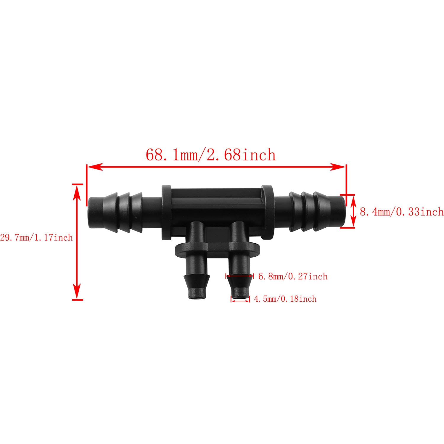 RLECS 6pcs 3/8 Inch to 1/4 Inch Greenhouse Drip Irrigation Water 4 Way Splitter for 4 mm Drip Hose Gardening Water Irrigation Fittings, Black