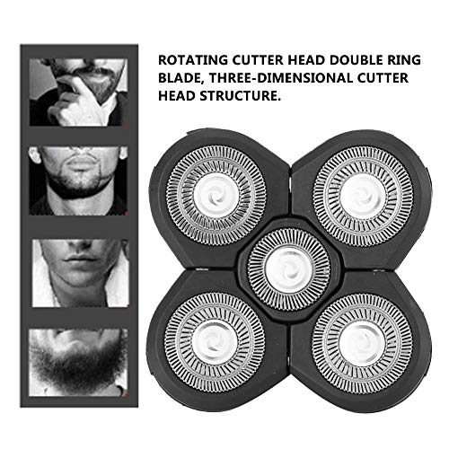 5 Head Shaver Replacement, Replacement Shaver Head Electric Beard Shaver Carver 5 Blade Rotating Head Accessory for Men Bald Head Rotary Shaver Grooming Kit Facial Clean Trimmer(#01)