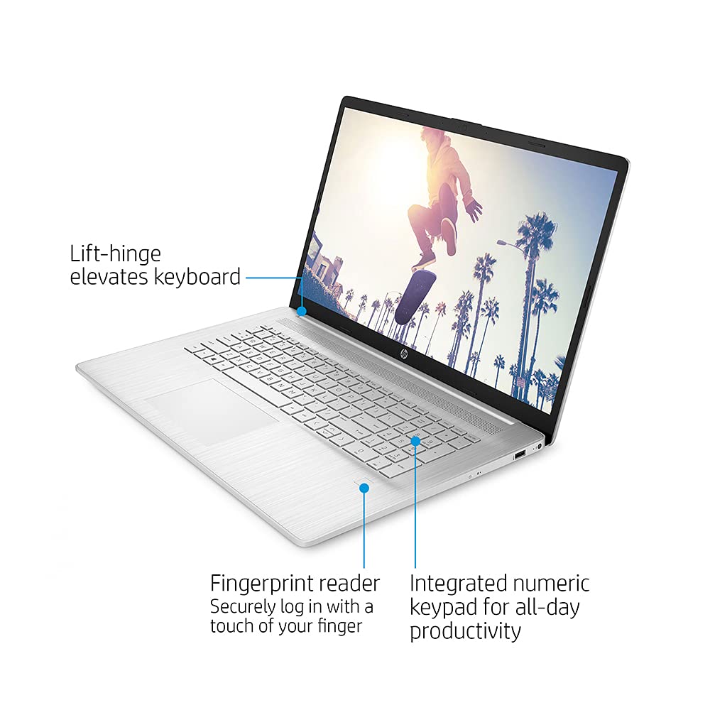 HP 2021 17.3" HD+ Touchscreen Laptop, AMD Ryzen 5-5500U(6-core) Processor, 12GB DDR4 RAM, 1TB HDD, AMD Radeon Graphics, HD Audio, HD Webcam, Numeric Keypad, HDMI, Win10, Silver, 32GB USB Card