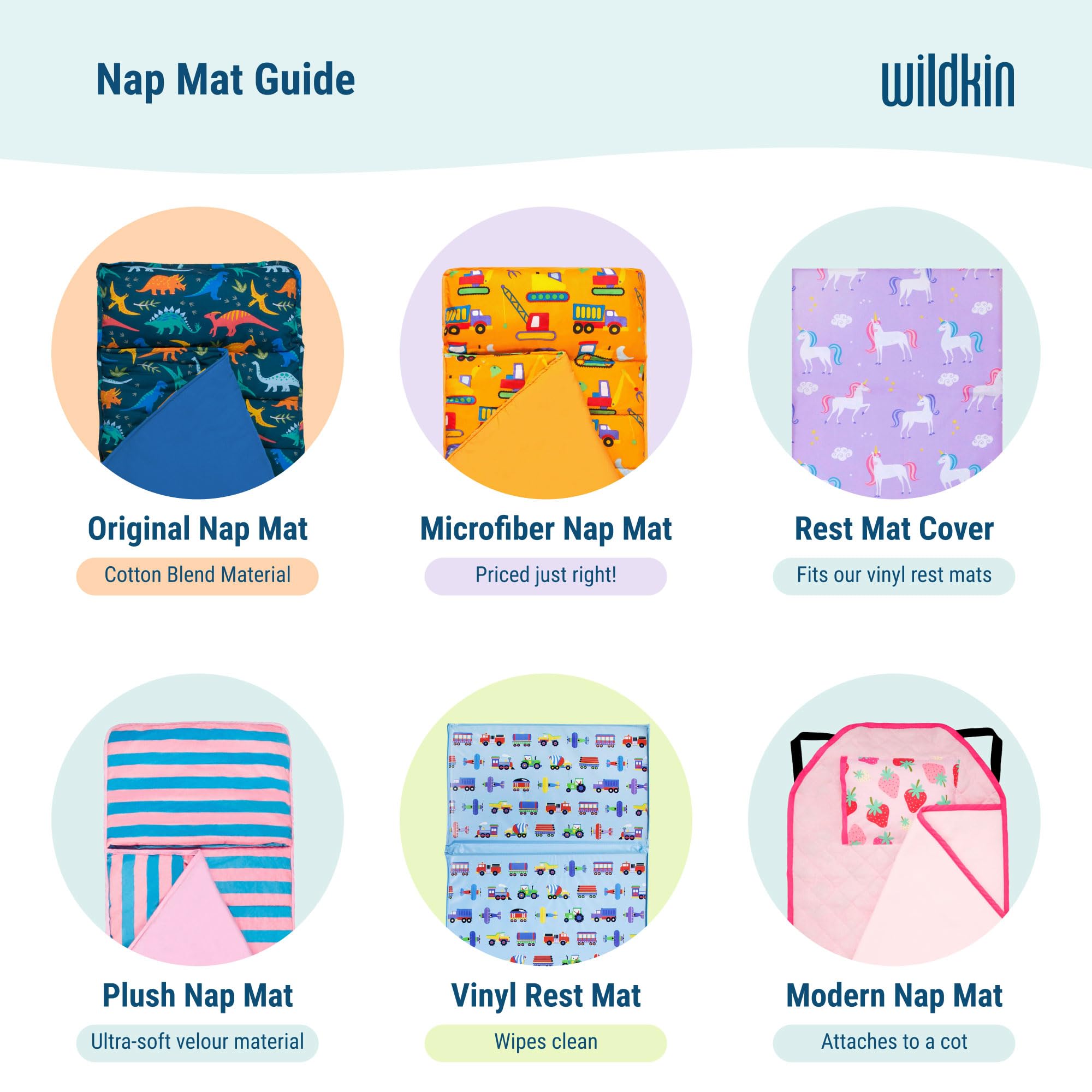 Wildkin Kids Nap Mat Cover – Soft, Sewn-in Flap, Durable & Fits 1.5"" Vinyl Sleep Mats - Unicorn
