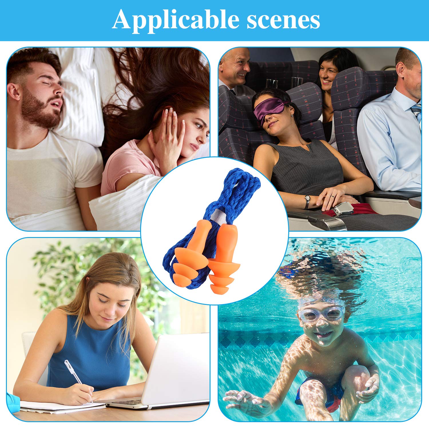 100 Pairs Corded Ear Plugs Silicone Noise Reducing Blocking Cancelling Soft Reusable Rubber Hearing Protection Earplugs for Sleeping Swimming Snoring Sports Racing