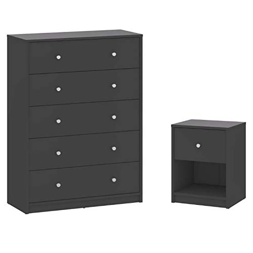 Home Square 2 Piece Chest and Nightstand Bedroom Set in Gray