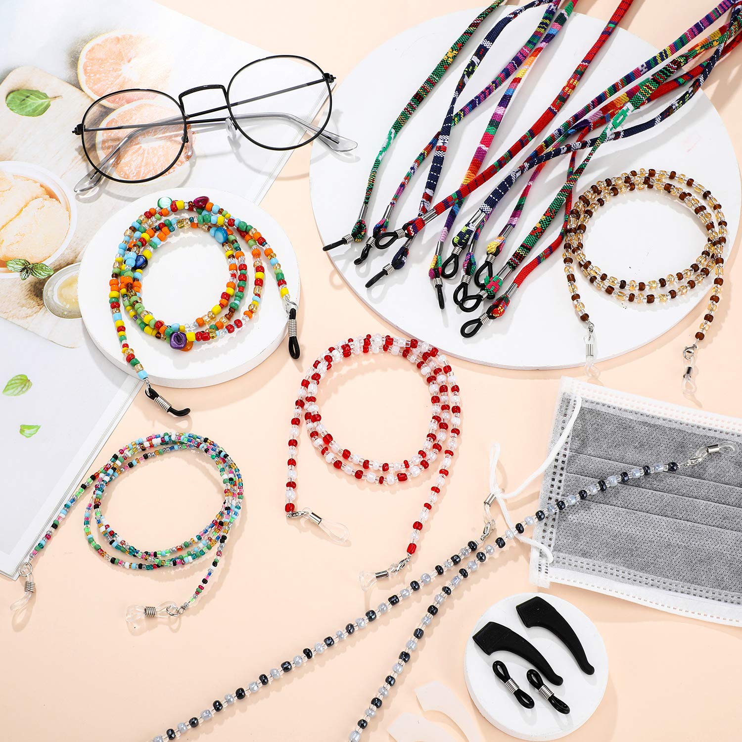 10 Pieces Eyeglass Chains Elegant Eyewear Retainer Beaded Eyeglass Strap Holder with Anti-Skid Ear Hooks and Silicone Eyeglasses Retainers (Classic Style)