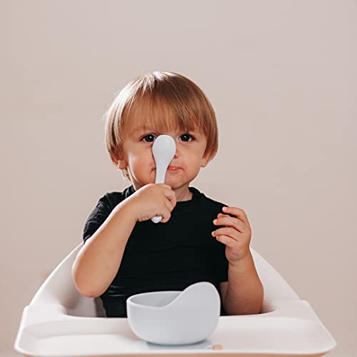 Ullabelle Toddler Plates, Bowls, & 2 Spoons for Babies - Silicone Suction Non-Slip Baby Feeding Set Kids - BPA Free (Blue)