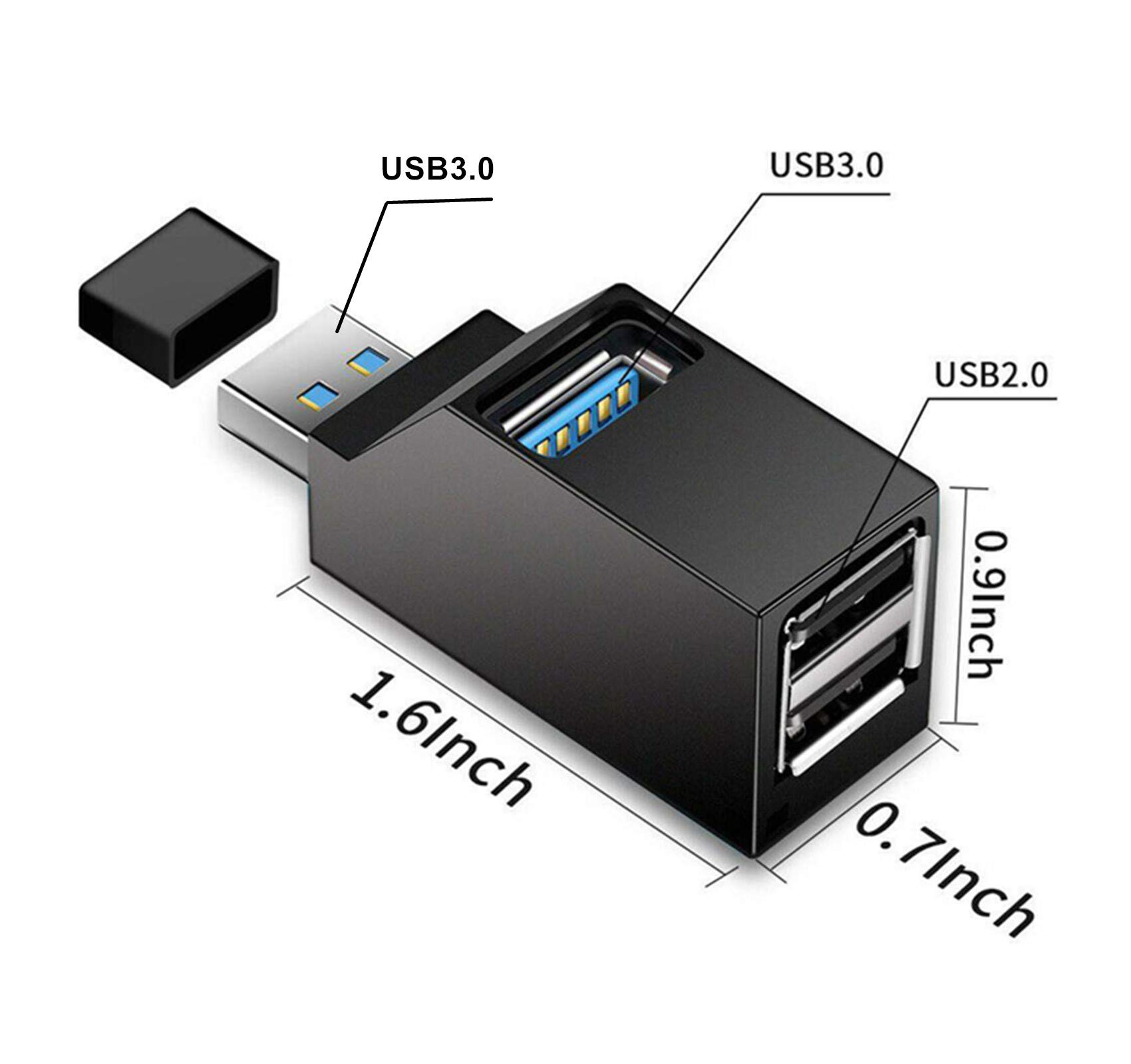 3 Ports USB 3.0 HUB, USB3.0 to USB3.0 2USB2.0 for PC Laptop Notebook Tablet (Black)