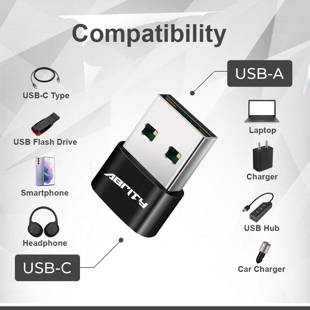 Apple iPhone Samsung 2-Pack USB C to USB A Adapter, Type C Plug OTG Adapter for Laptop, SD Card Reader, Headphones, Wall Port, Charger Cable