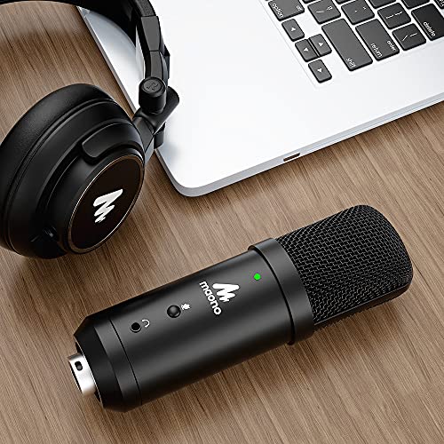 MAONO USB Podcast Microphone with Headphone Set, Zero-Latency Monitoring Computer Condenser PC Mic 192KHZ/24Bit with Mute Button for Recording, Voice Over, Streaming(AU-PM401H)