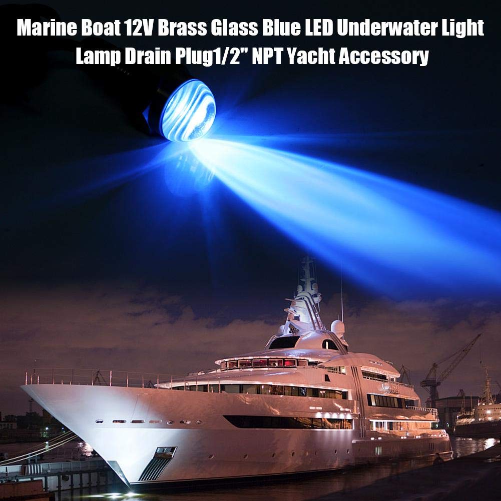 10Pcs LED Marine Boat Underwater Light Brass Glass Blue Submarine Lamp Drain Plug1/2 NPT Yacht Accessory 12V