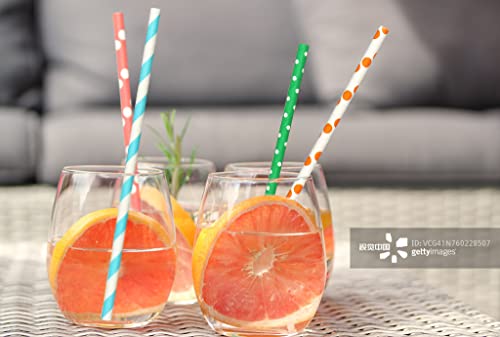 100PCS Rainbow Paper Straws Blue Strips Orange Dot Blue Strips Colorful Disposable Party Straws One-off Drinking Straws for Juices Beverages Shakes Eco-friendly Straw Easter Drink Party Favor Supplies