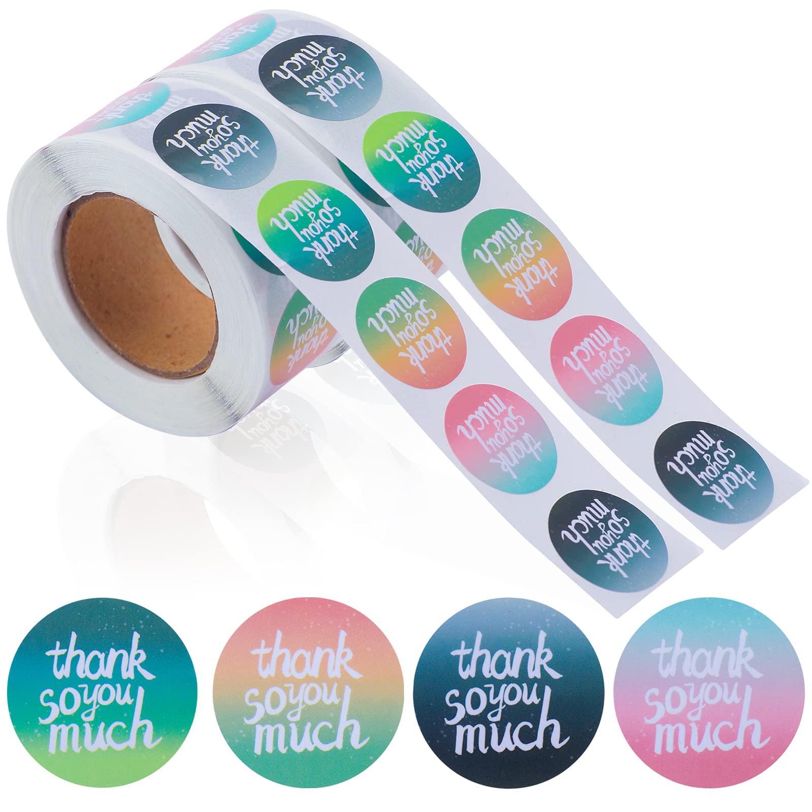 Thank Your Stickers,1000PCS Gradient Thank You Labels 1" Fashion Thank You Stickers Rolls 4 Designs for Bakery Package, Envelop Seal, Gift Box, Bubble Mailer, etc