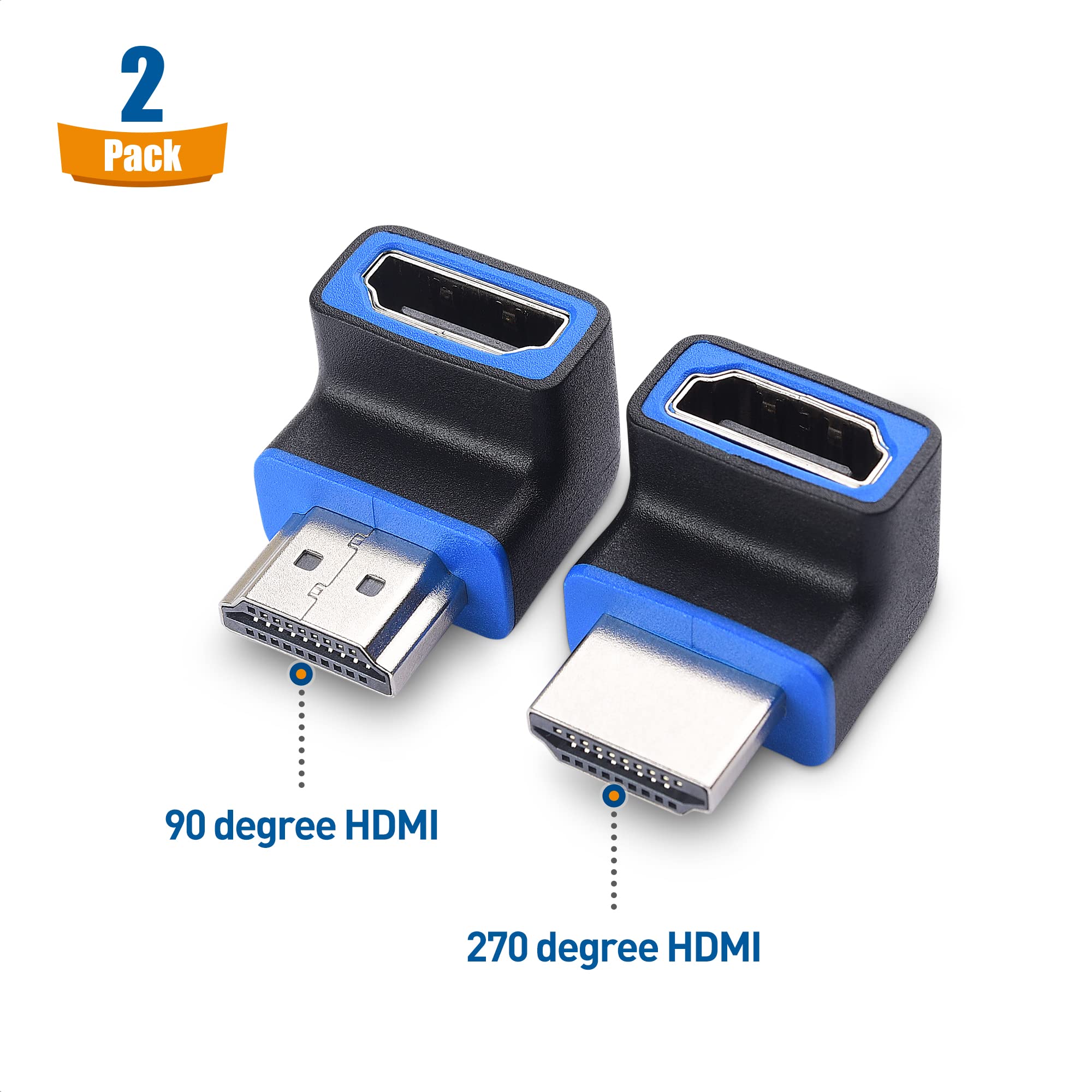 Cable Matters Combo-Pack 8K@60Hz Right Angle HDMI 2.1 Adapters with HDR (8K HDMI Right Angle Adapter / 4K@240Hz HDMI 90 Degree Adapter / 270 Degree and 90 Degree HDMI Adapter) in Black