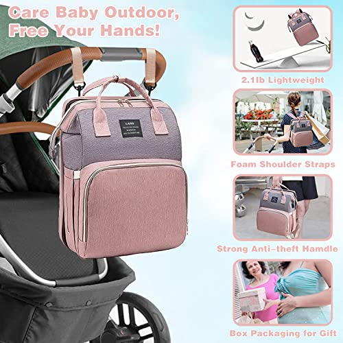 ANWTOTU Diaper Bag with Changing Station,Diaper Bag Backpack,7 in 1 Travel Baby Diaper Bag,Mommy Bag With USB Charging Port (Pink-Grey)