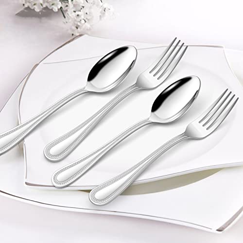 60-Piece Silverware Set, HaWare Stainless Steel Flatware Service for 12, Pearled Edge Tableware Cutlery Include Knife/Fork/Spoon, Beading Eating Utensil for Home, Mirror Polished, Dishwasher Safe